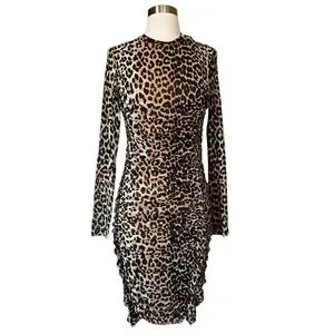 Ganni | Dresses | Ganni Leopard Print Longsleeve Mini Dress In Brown ...